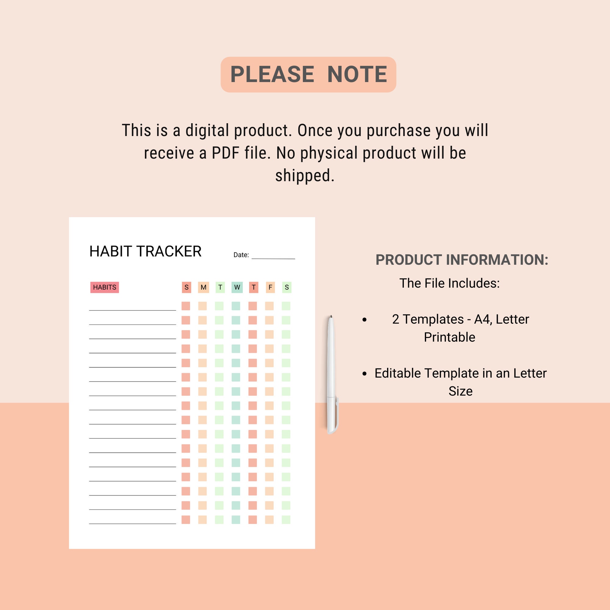 EDITABLE Printable Habit Tracker List, Weekly Habit Tracker, Habit ...