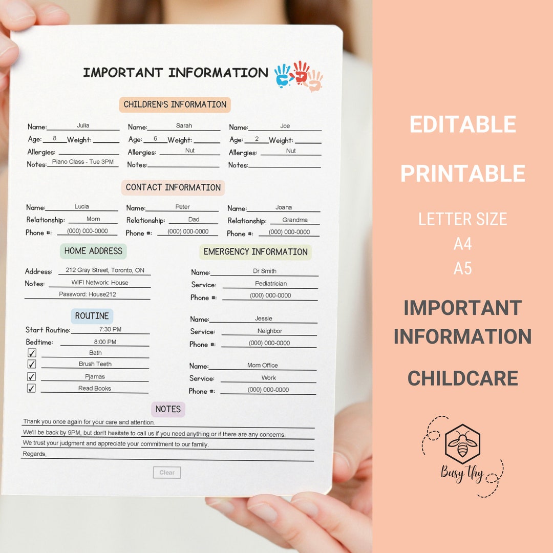 EDITABLE Baby Information, Baby Log, Emergency Contacts, Parenting Tool ...