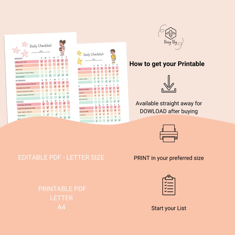 Editable Kids Daily Checklist: School Schedule, Chore Chart (PDF) - Etsy