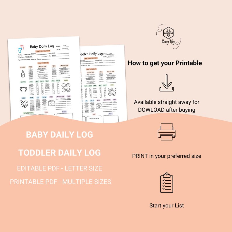 EDITABLE Baby Daily Log, Infant Daily Log, Toddler Daily Report, Baby ...
