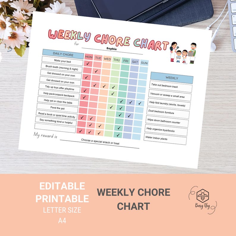 Weekly Chore Chart for Kids | Chore Chart | Weekly Chore | Kids Chore ...