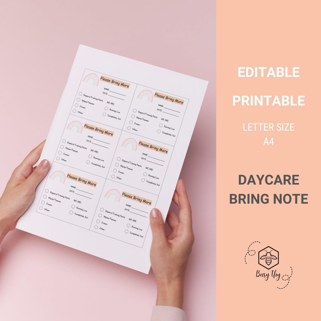 Printable Bring Note From Teacher to Parents for Daycare, Bring Note ...