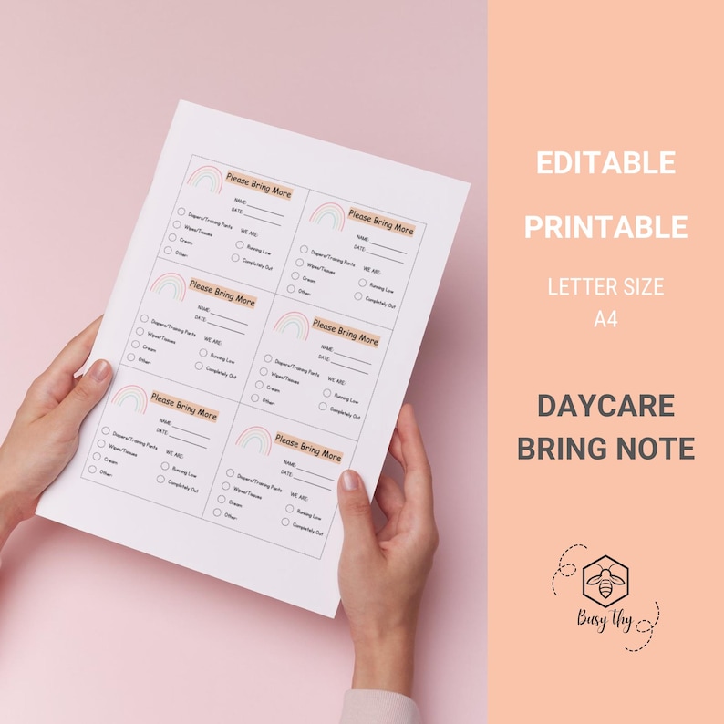 Printable Bring Note From Teacher to Parents for Daycare, Bring Note ...