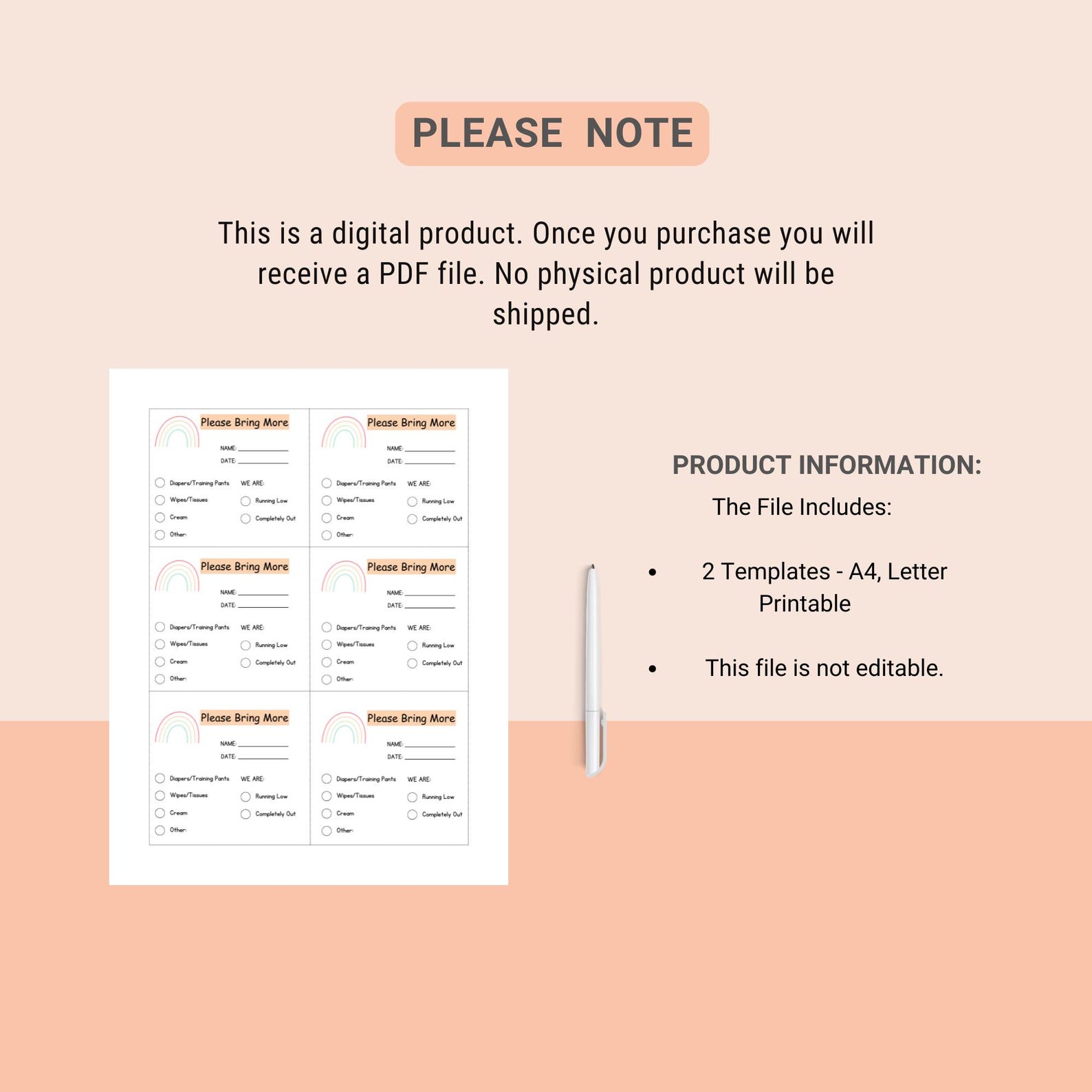 Printable Bring Note From Teacher to Parents for Daycare, Bring Note ...