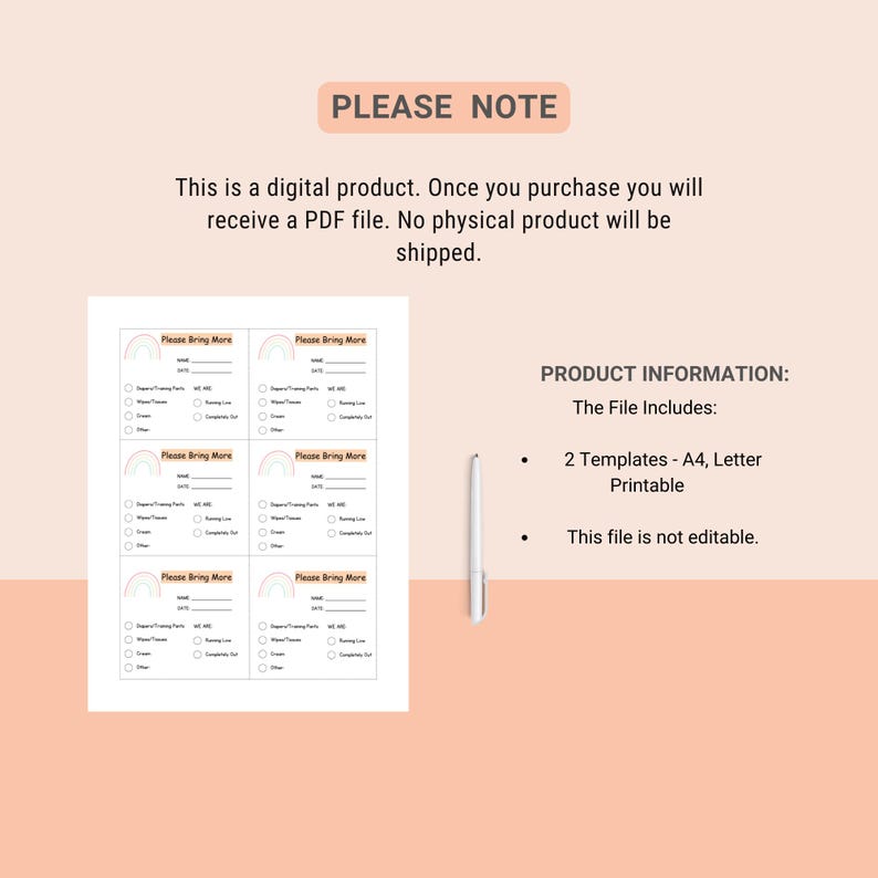 Printable Bring Note From Teacher to Parents for Daycare, Bring Note ...