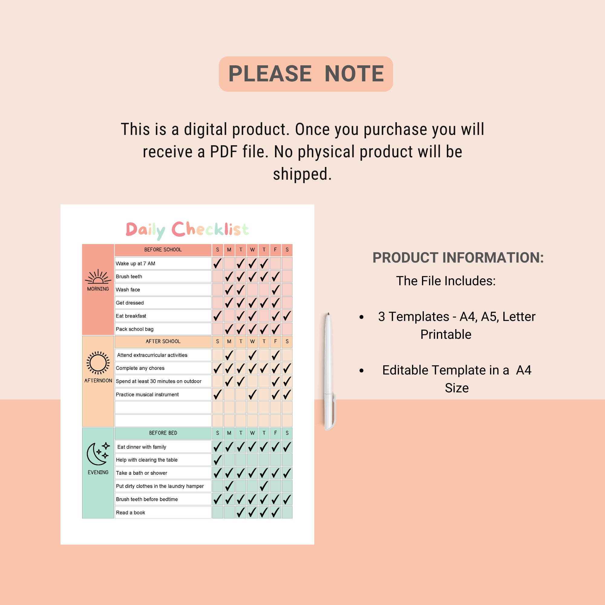 EDITABLE Kids' Daily Routine Chart, Printable Checklist, Colorful Daily ...