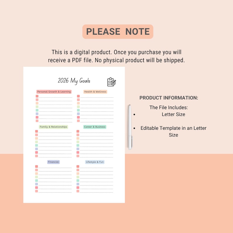 2026 Goal Planner Printable | New Year Resolutions Template (PDF) - Etsy