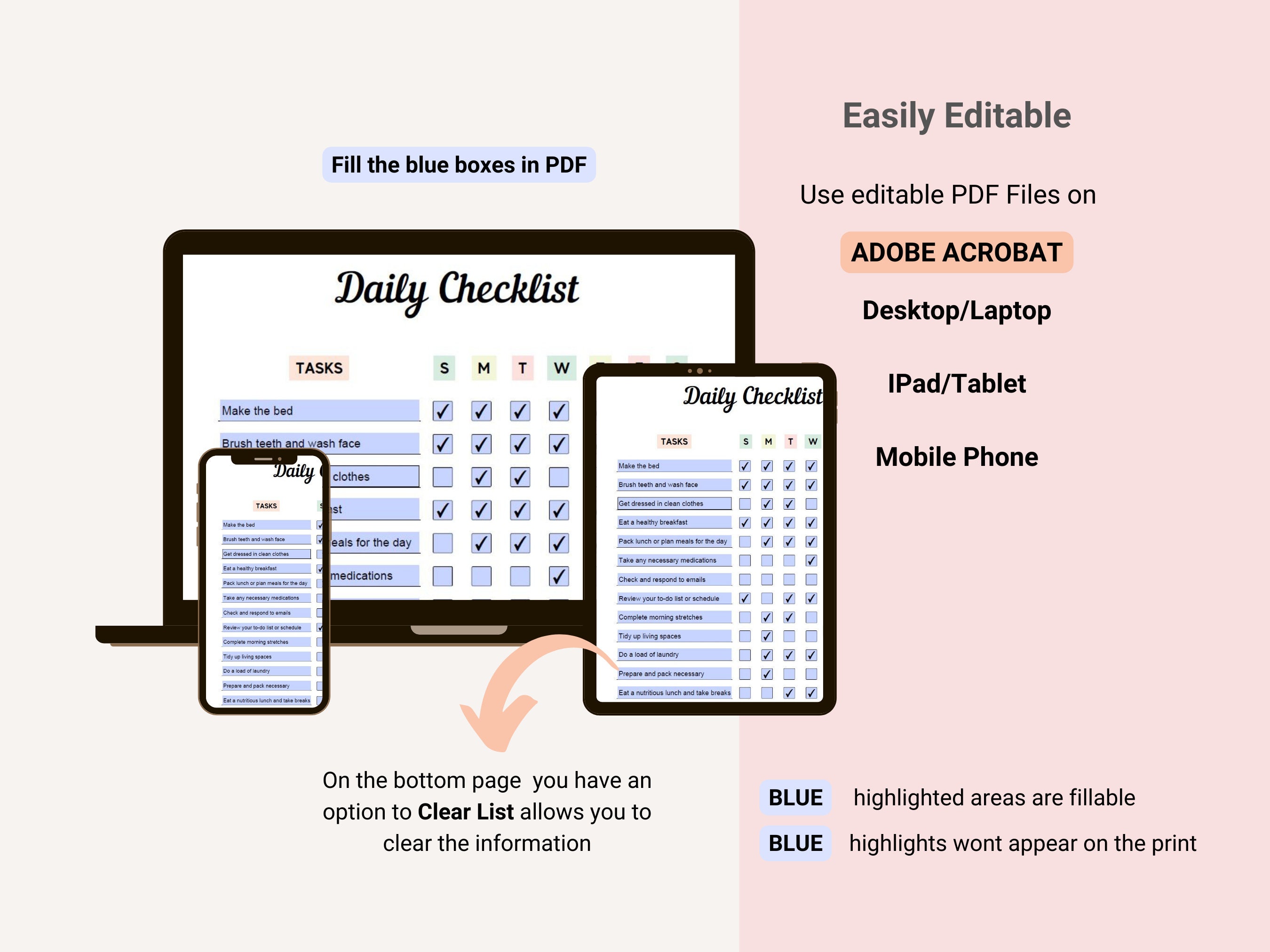 EDITABLE Daily Checklist Weekly Checklist Daily Task Weekly - Etsy Canada