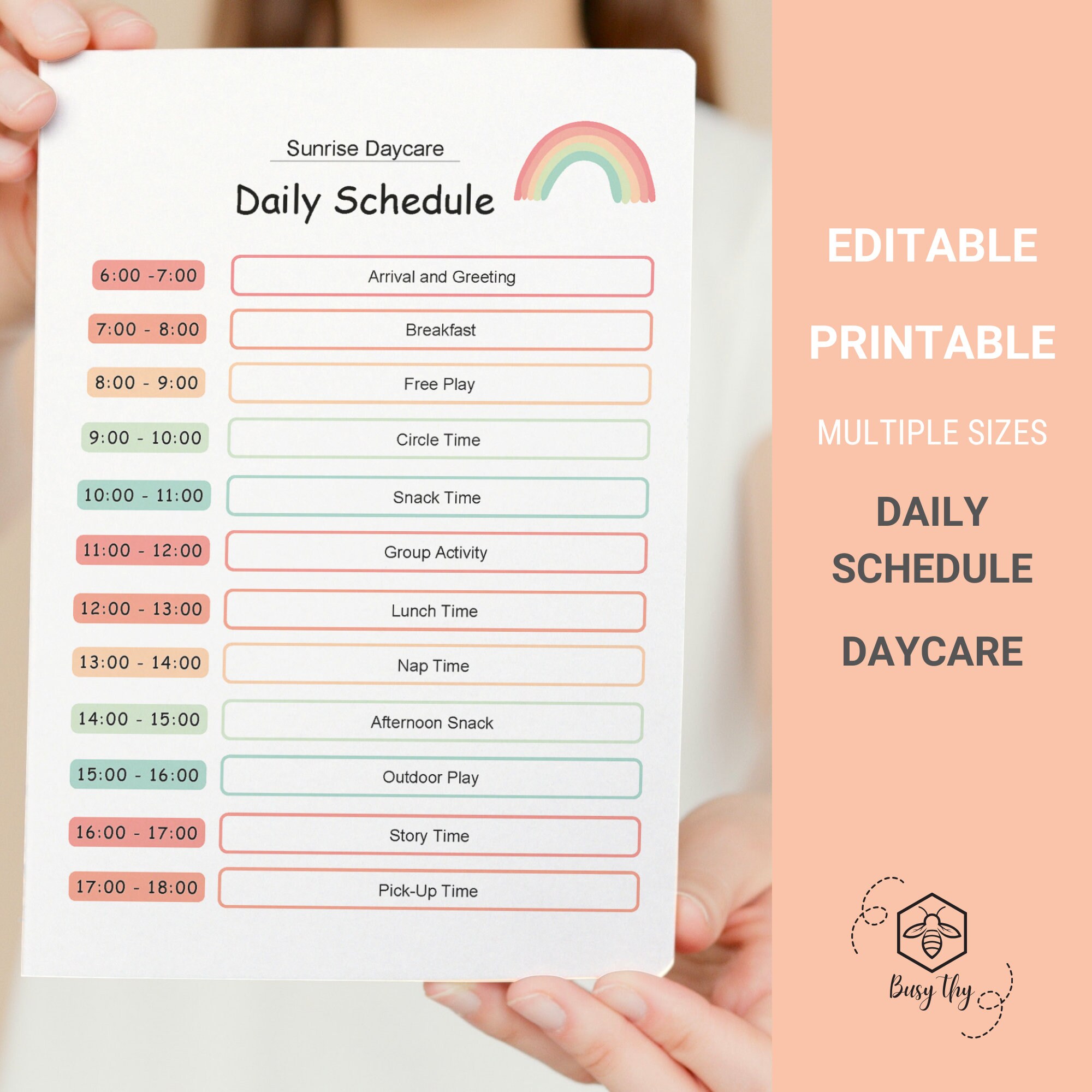 Editable Daycare Daily Schedule Planner (PDF Print) - Etsy Australia