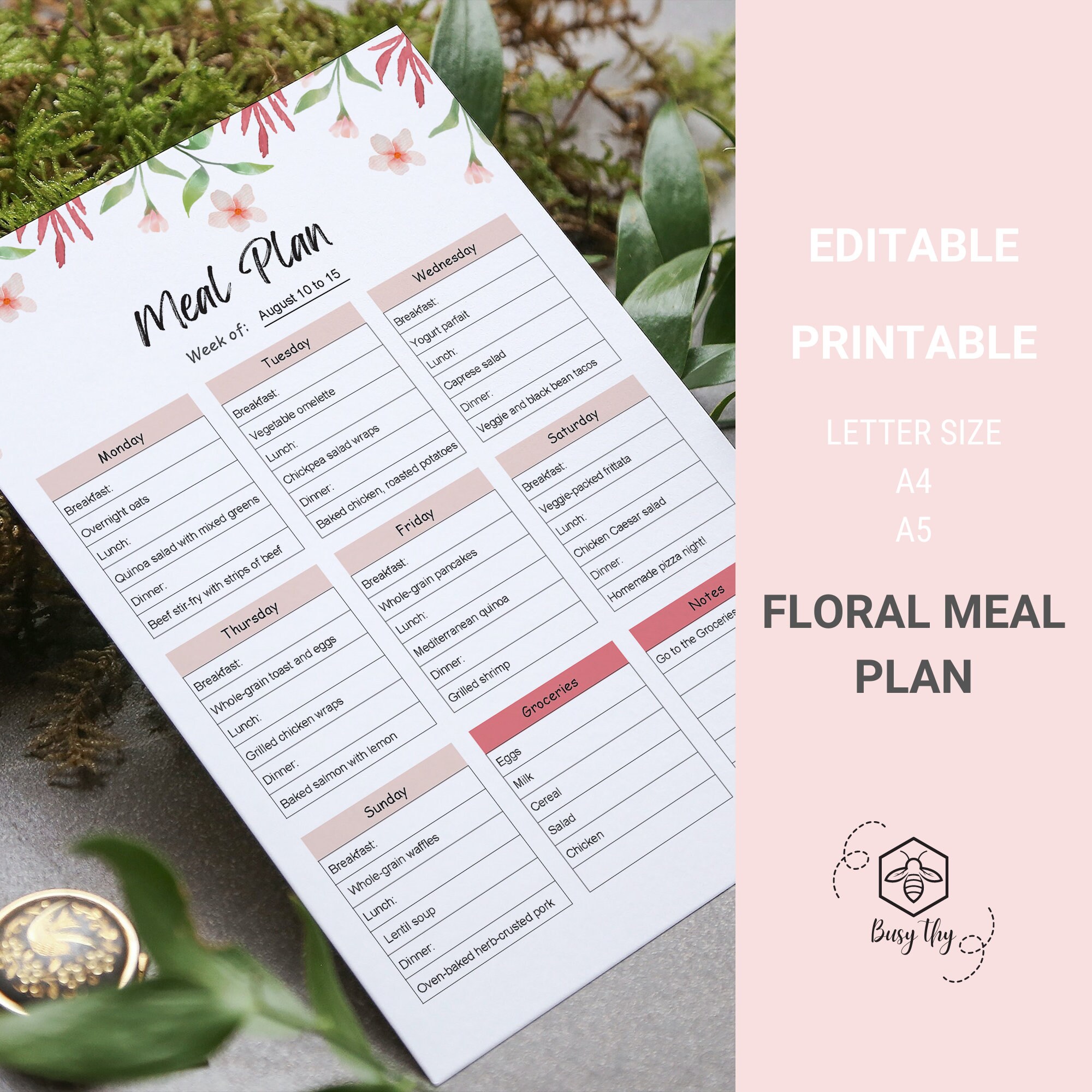EDITABLE Meal Planner, Weekly Menu, Menu Plan, Meal Tracker, Weekly ...
