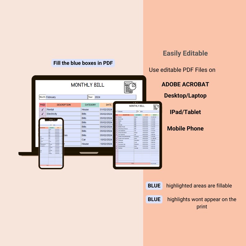Editable Monthly Bill Tracker Printable, Finance Planner (PDF) - Etsy ...