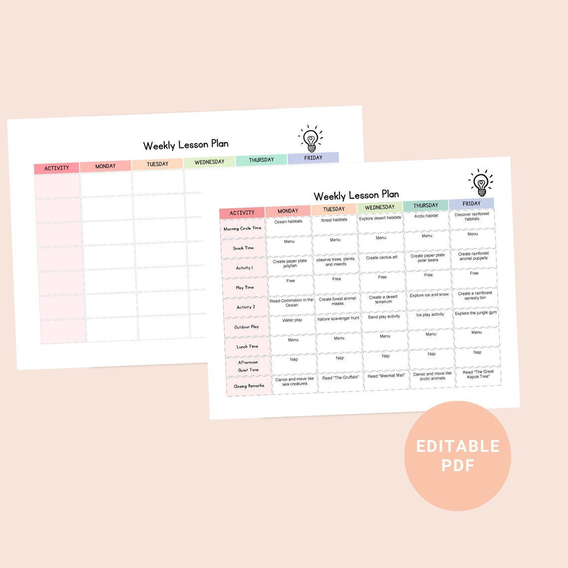 Editable Weekly Lesson Plan Template: Printable Teacher Planner (PDF ...