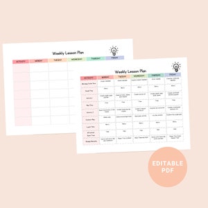 Editable Weekly Lesson Plan Template: Printable Teacher Planner (PDF ...