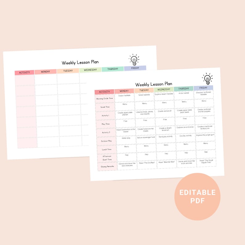 Editable Weekly Lesson Plan Template: Printable Teacher Planner (PDF ...