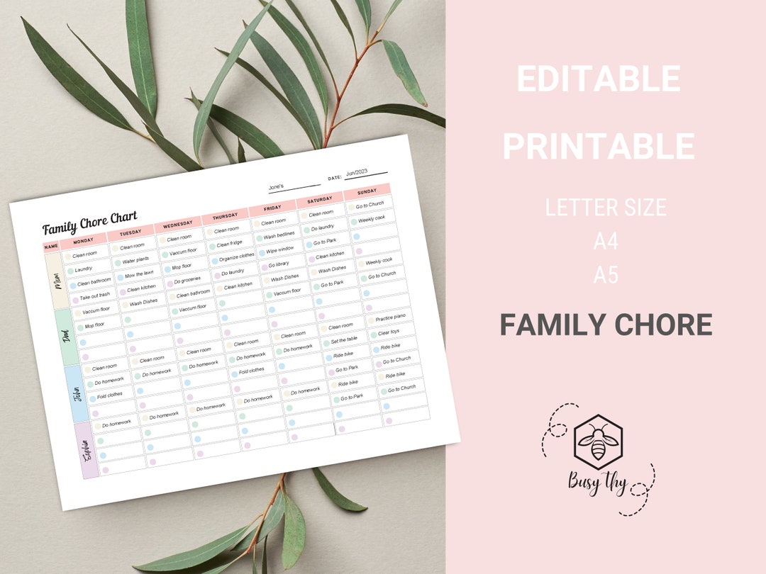 EDITABLE Family Chore Chart Printable Family Chore Chart - Etsy