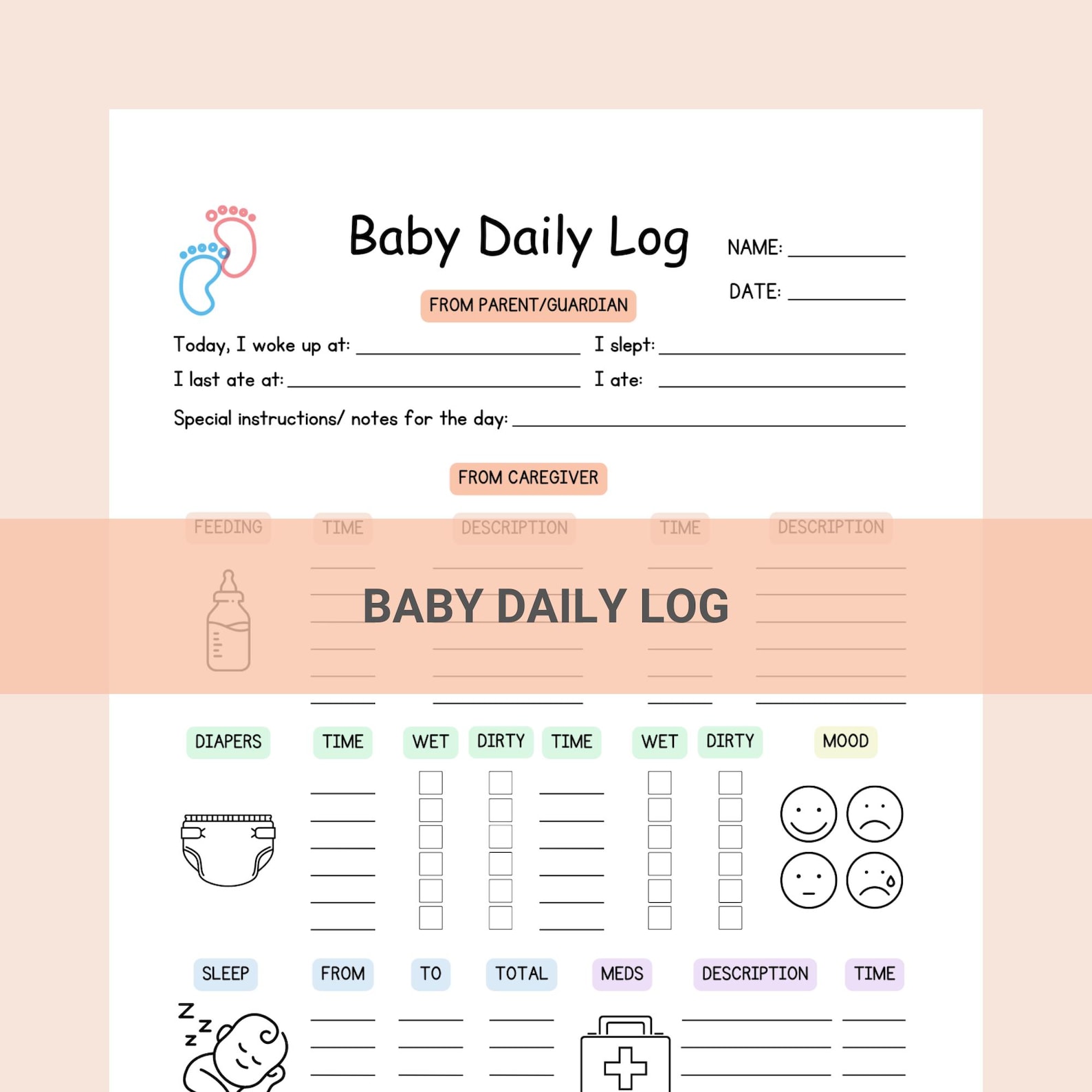 Editable Baby Daily Log: Printable Toddler Tracker (PDF) - Etsy