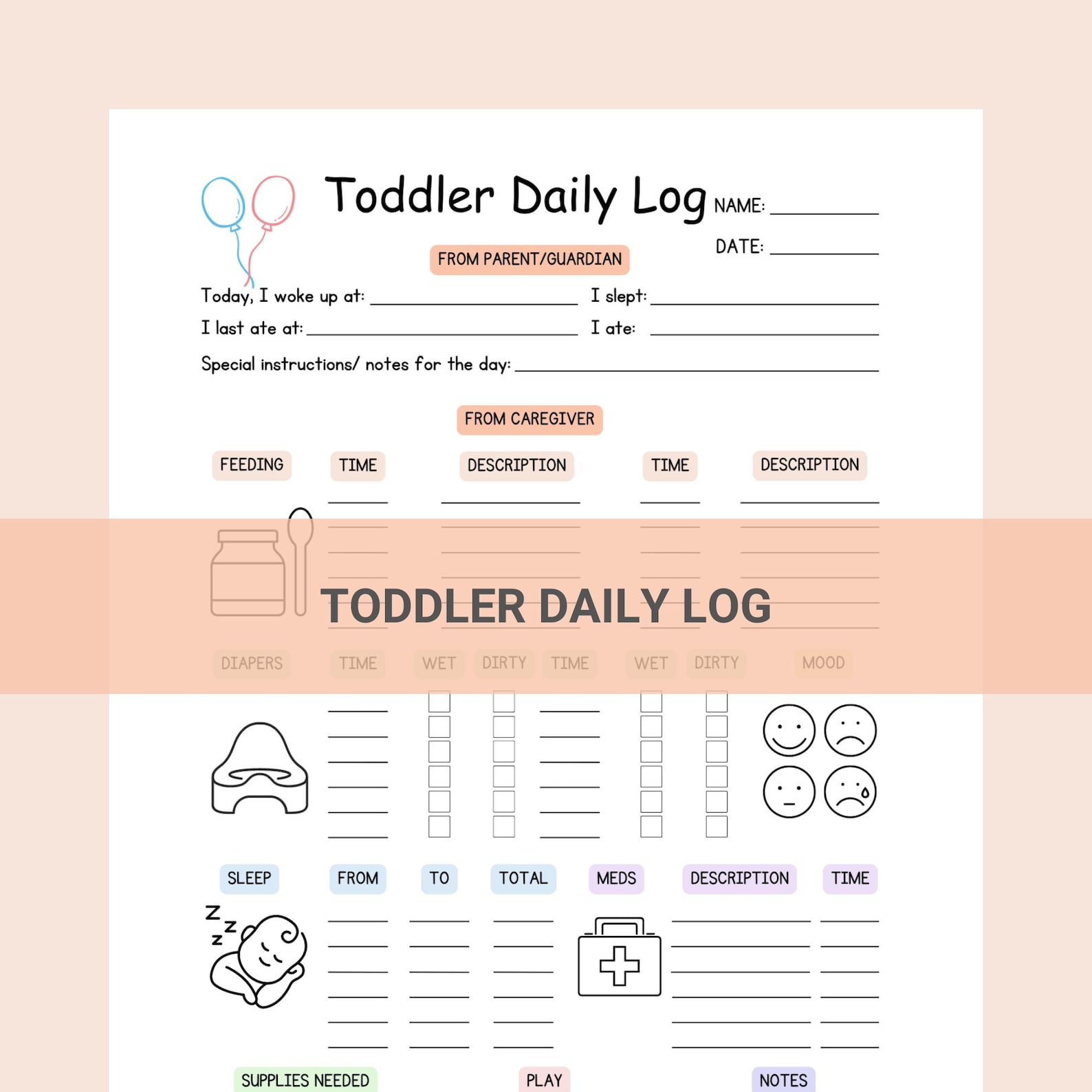 EDITABLE Baby Daily Log, Daily Toddler Log Printable, Toddler Daily ...