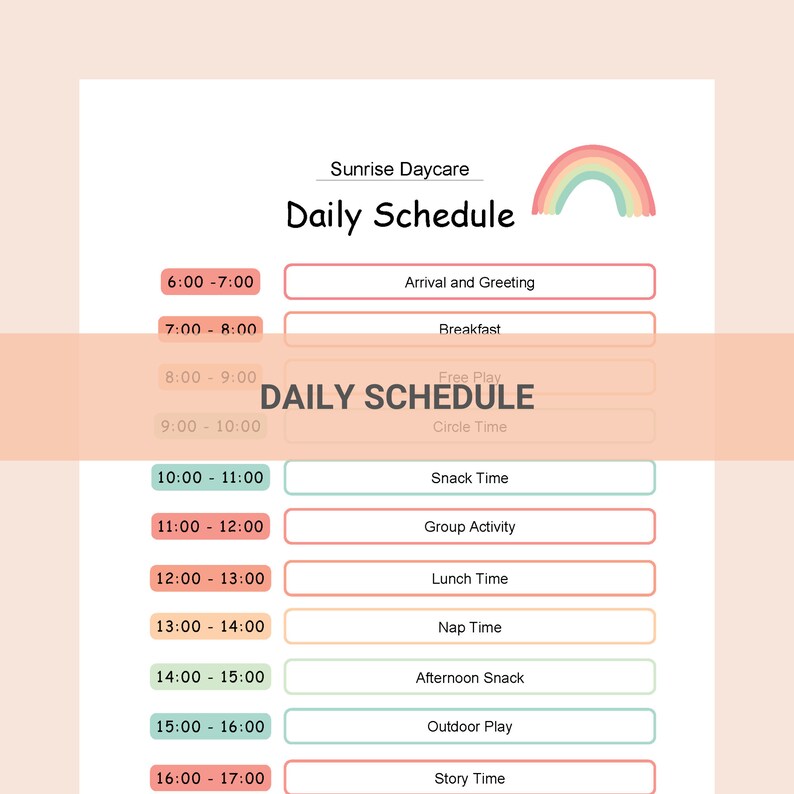 Editable Daycare Daily Schedule Planner (PDF Print) - Etsy
