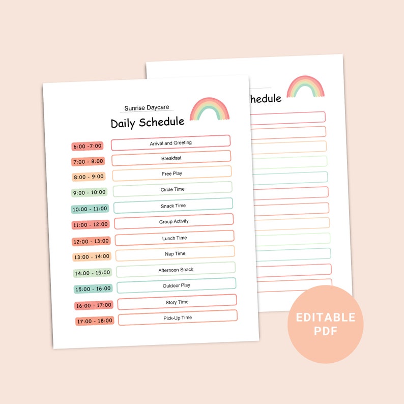 Editable Daycare Daily Schedule Planner (PDF Print) - Etsy