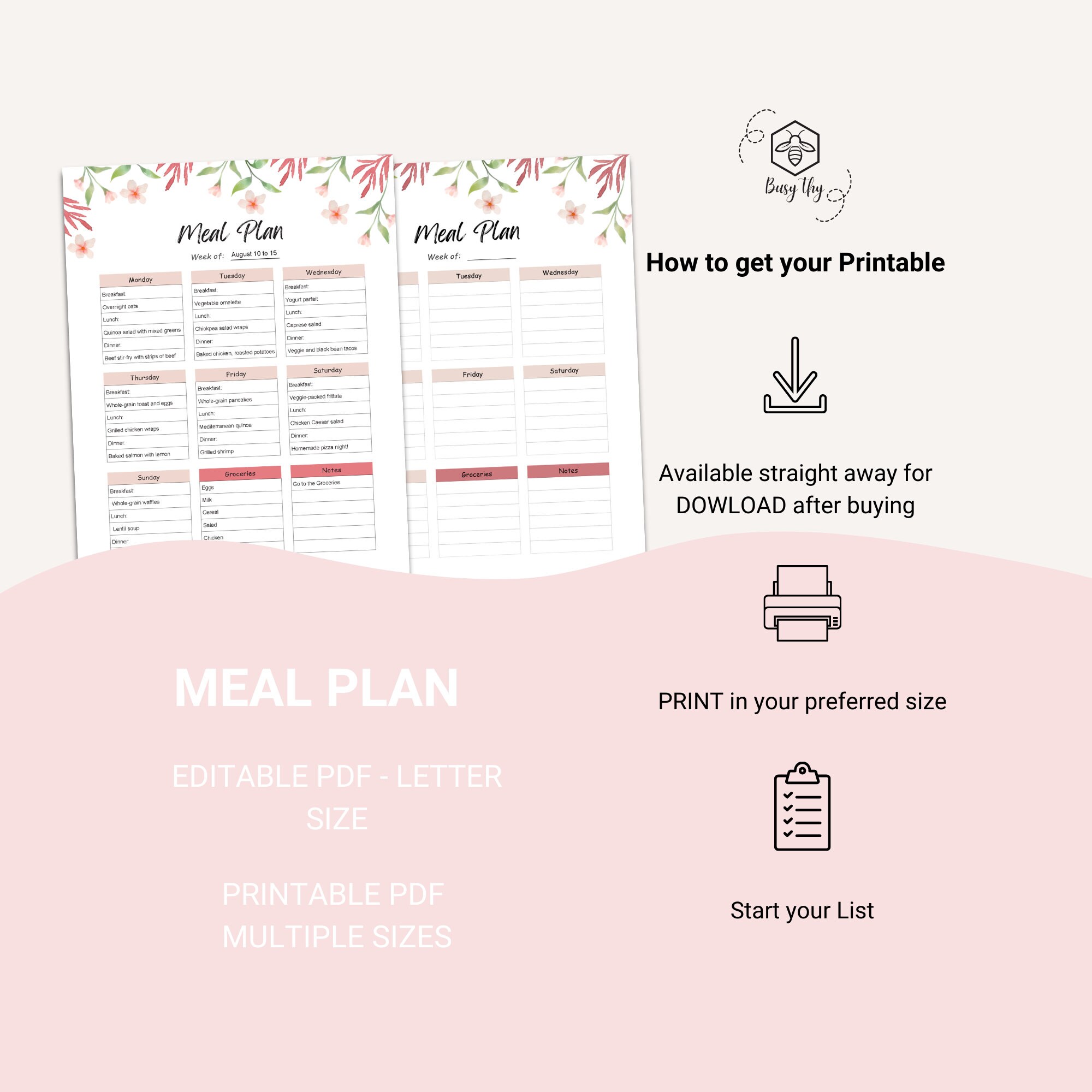 EDITABLE Meal Planner, Weekly Menu, Menu Plan, Meal Tracker, Weekly ...