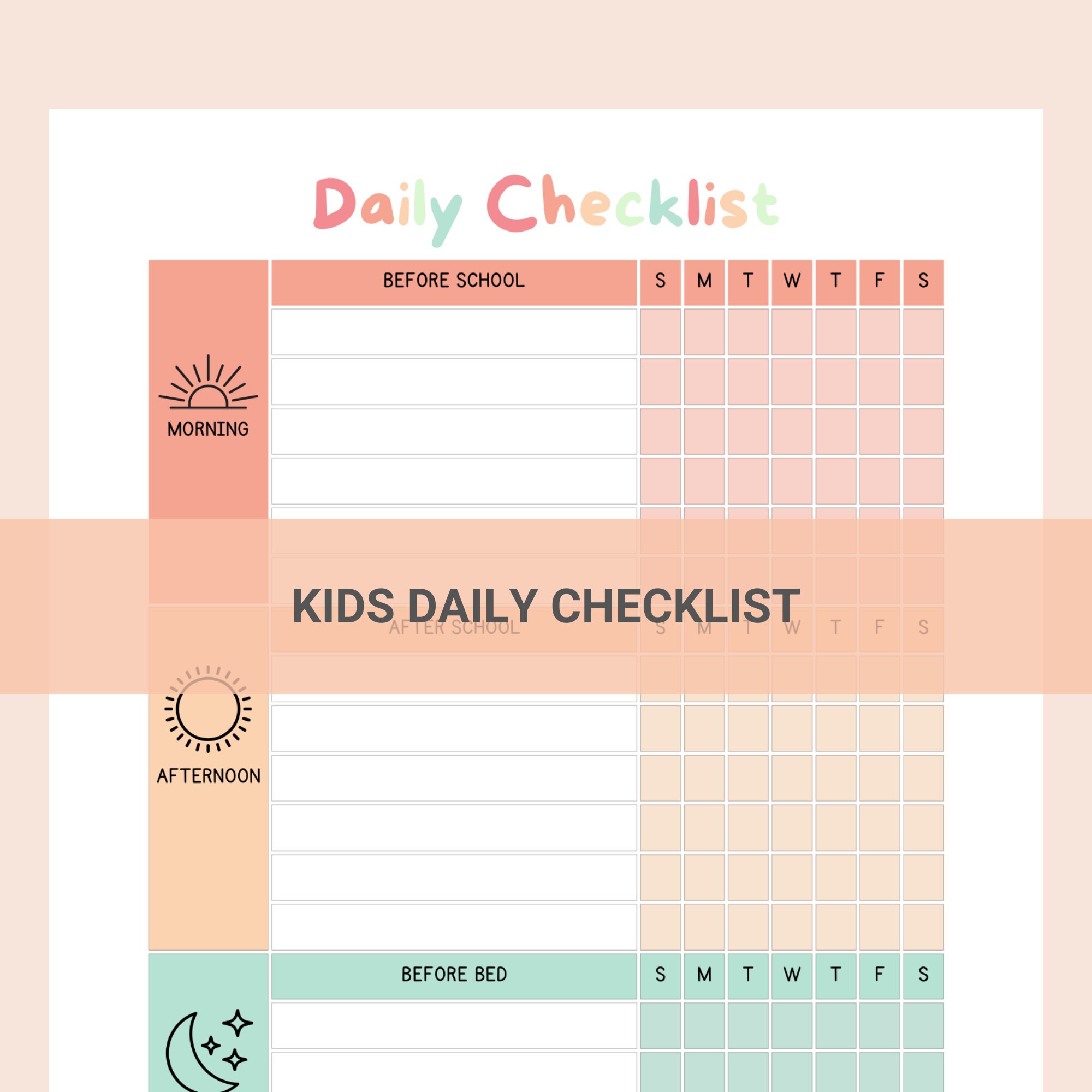 EDITABLE Kids' Daily Routine Chart, Printable Checklist, Colorful Daily ...