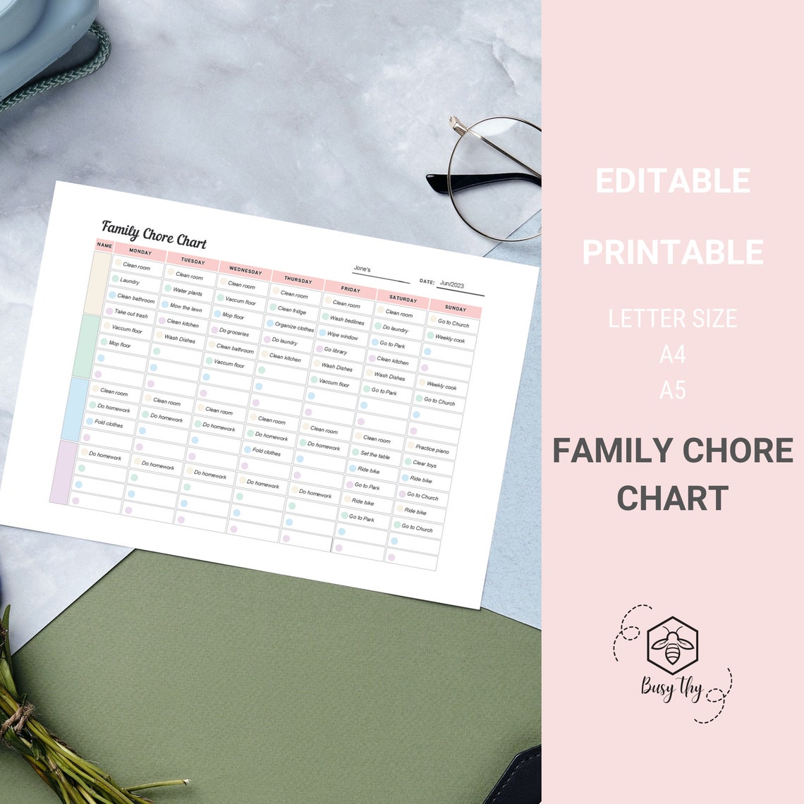EDITABLE Family Chore Chart, Printable Family Chore Chart, Family Chore ...