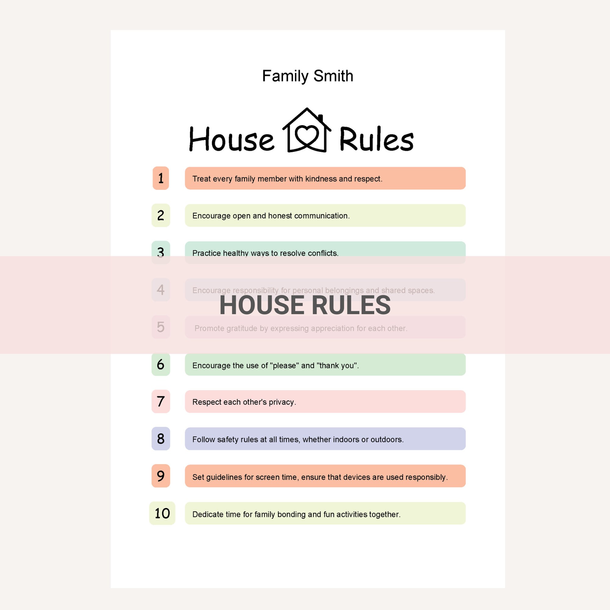 EDITABLE House Rules, Family Values, Home Decor, Customizable Rules ...