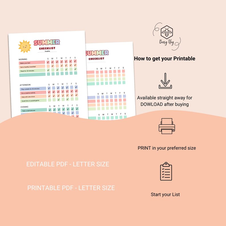 EDITABLE Summer Daily Checklist for Kids Morning, Afternoon & Evening ...