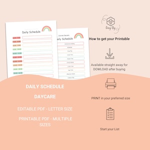 Editable Daycare Daily Schedule Planner (PDF Print) - Etsy