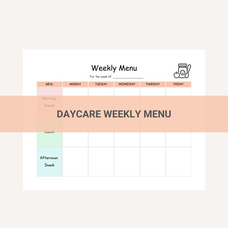 EDITABLE Daycare Meals, Printable Weekly Menu, Baby Meal Plan, Baby ...