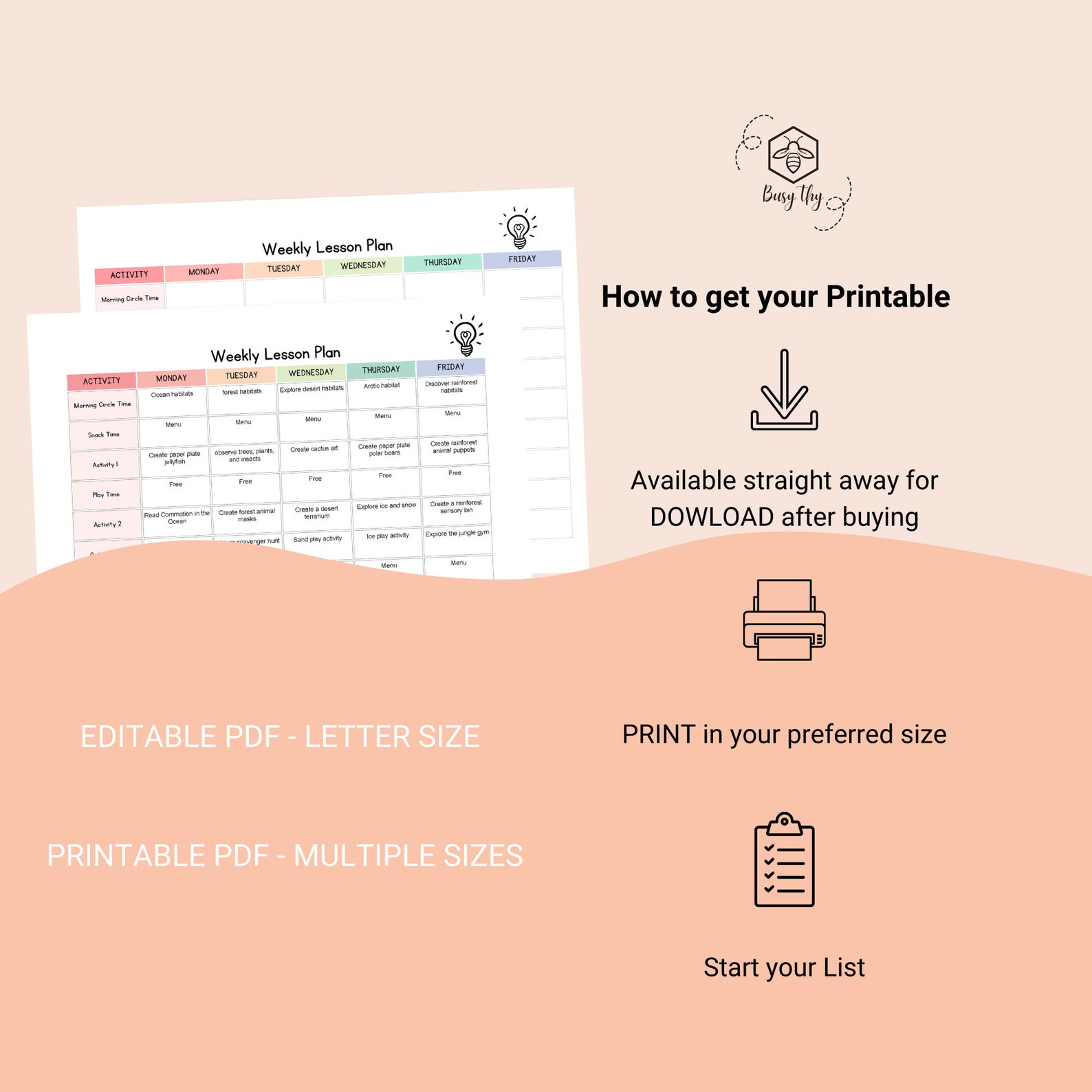 Editable Weekly Lesson Plan Template: Printable Teacher Planner (PDF ...