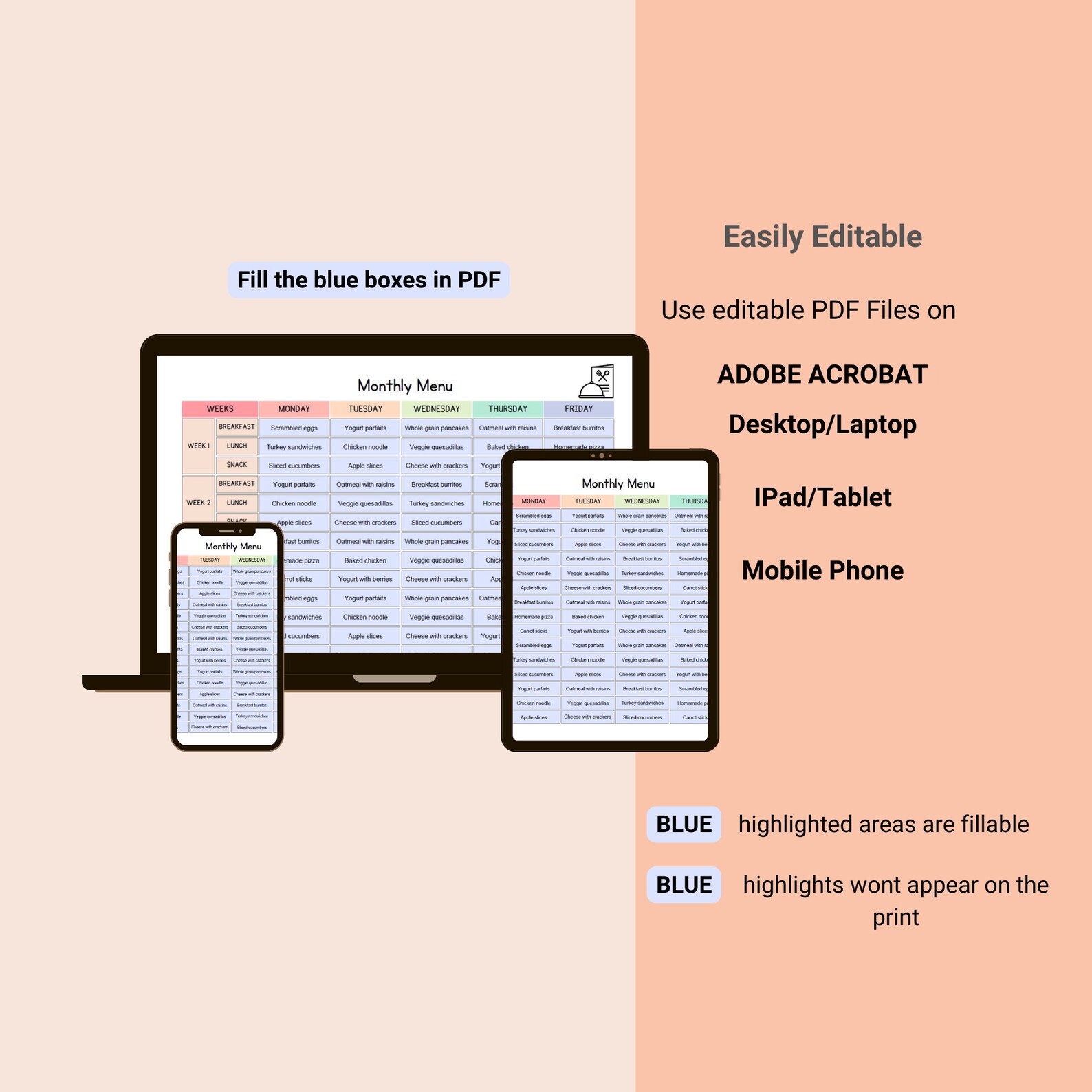 Editable Monthly Daycare Menu Planner (printable PDF) - Etsy