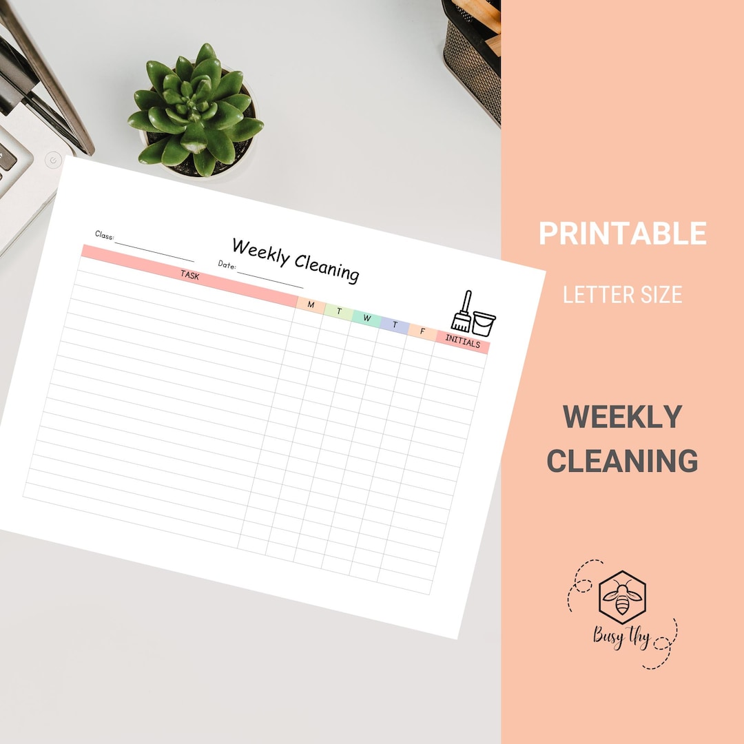 PRINTABLE Weekly Cleaning Checklist, Daycare Cleaning, Cleaning ...