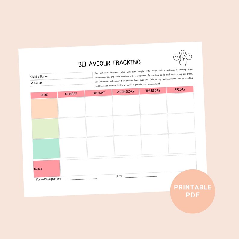 PRINTABLE Behavior Tracking, Child Behavior Chart, Preschool Printable ...