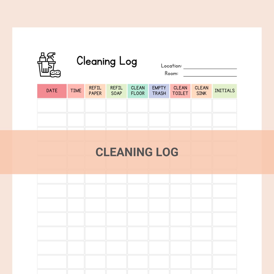 EDITABLE Restroom Cleaning Log Printable, Printable Cleaning Log for ...