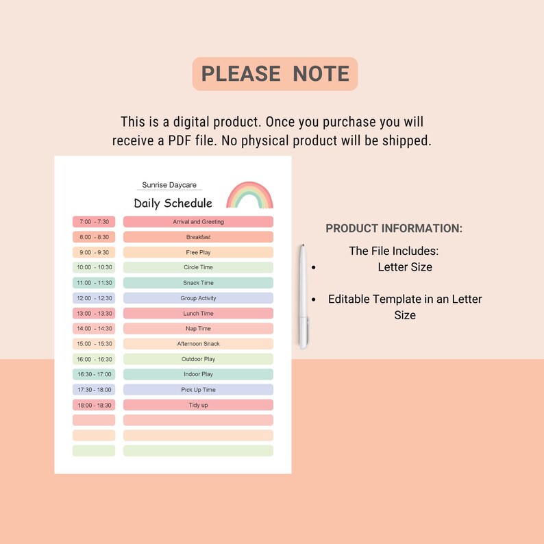 Editable Daycare Daily Schedule: Printable Classroom Planner (PDF) - Etsy