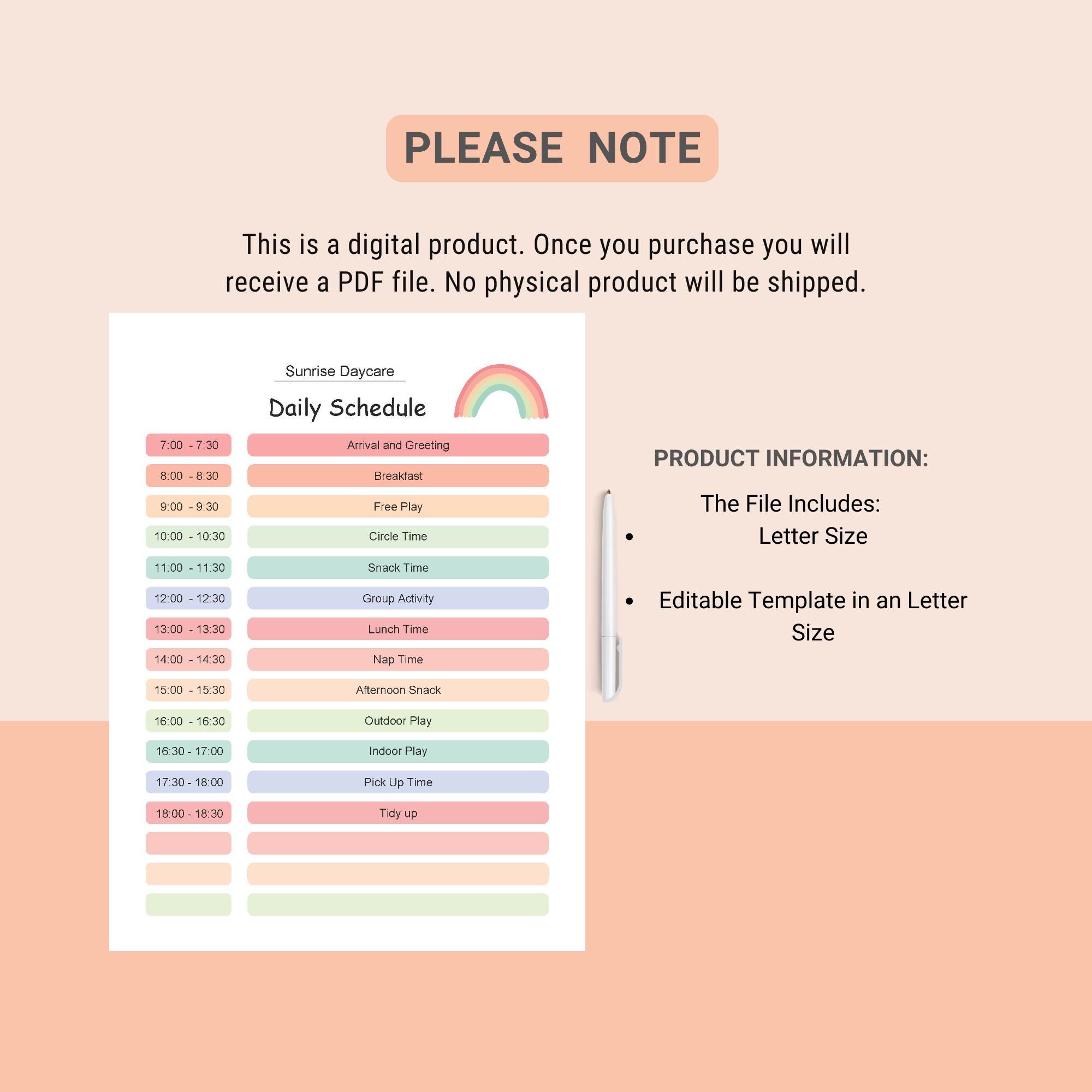 Editable Daycare Daily Schedule: Printable Classroom Planner (PDF) - Etsy