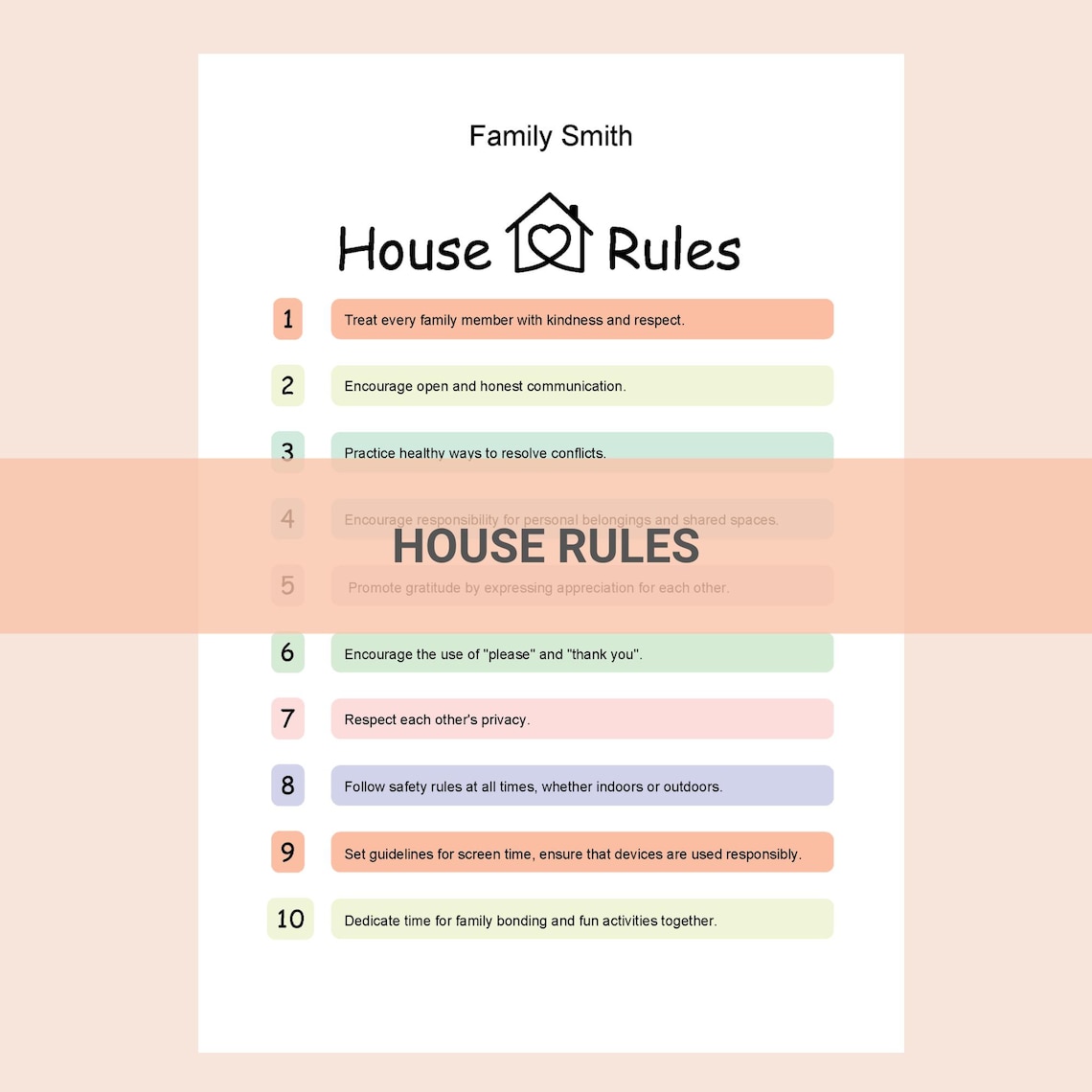 EDITABLE House Rules, Family Values, Home Decor, Customizable Rules ...