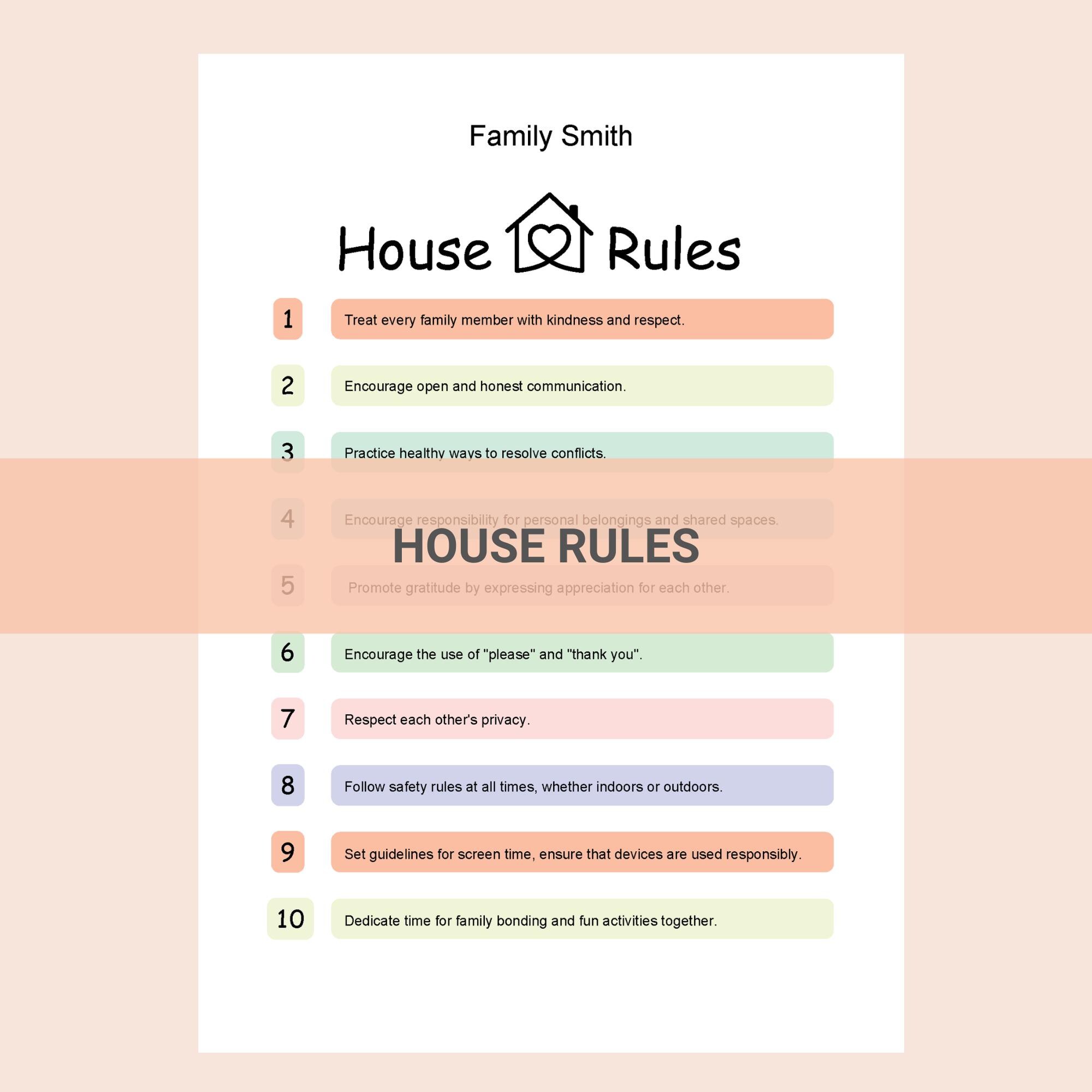 EDITABLE House Rules, Family Values, Home Decor, Customizable Rules ...