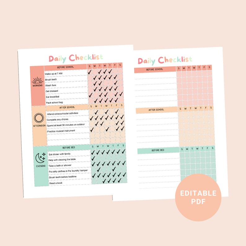 Editable Kids Daily Checklist: Fun Chore Chart (printable PDF) - Etsy