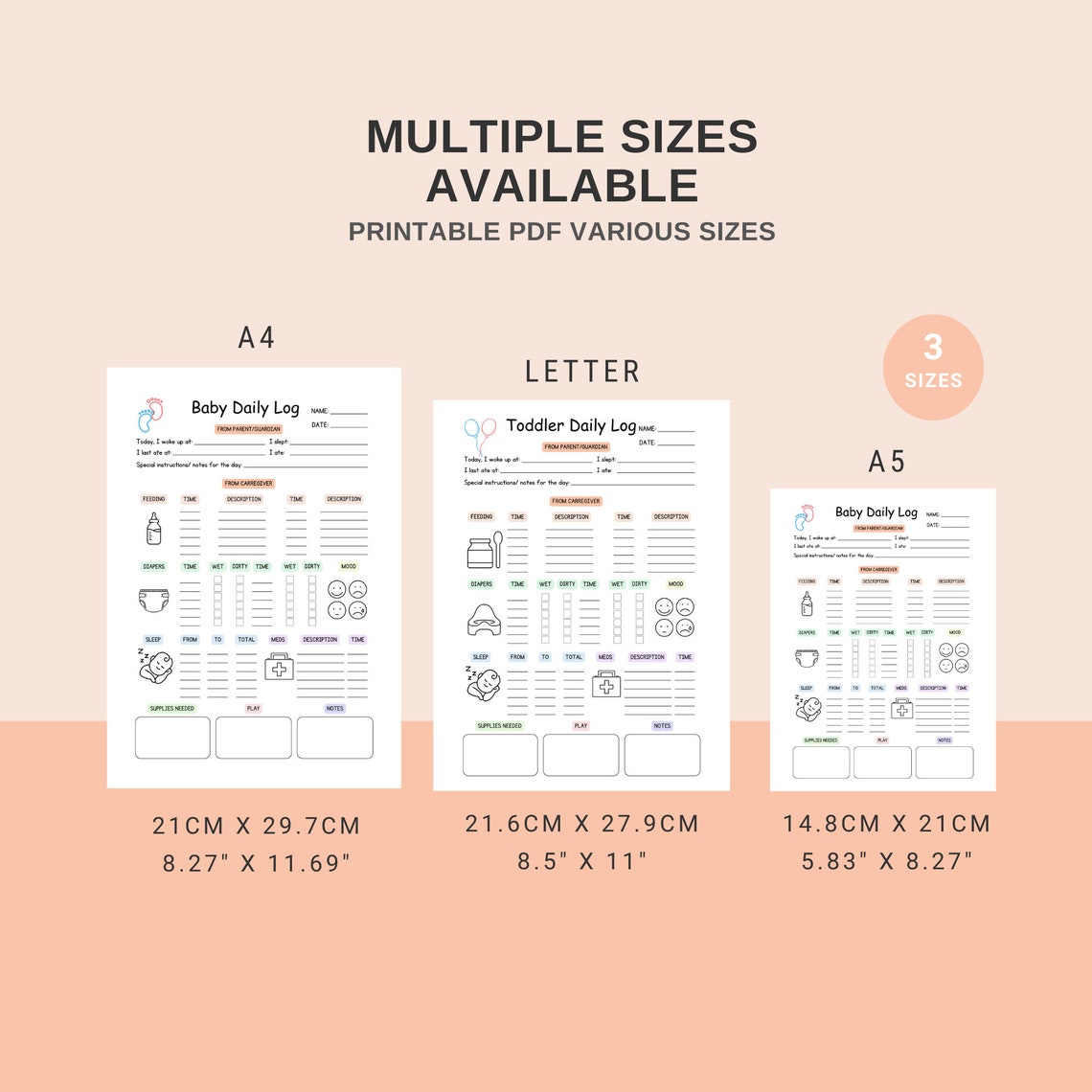 EDITABLE Baby Daily Log, Daily Toddler Log Printable, Toddler Daily ...