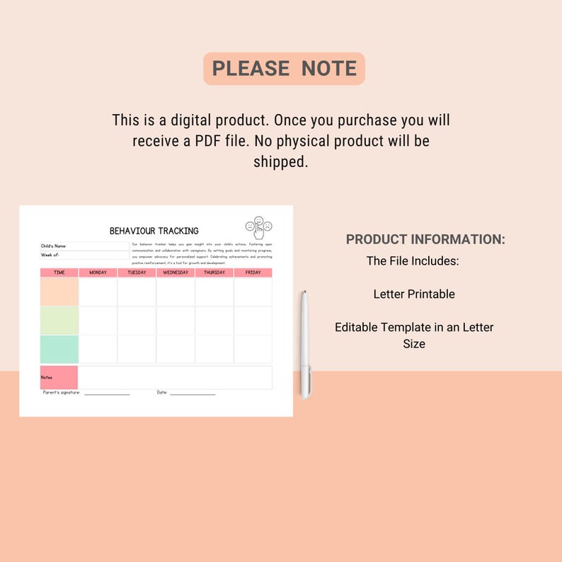 PRINTABLE Behavior Tracking, Child Behavior Chart, Preschool Printable ...