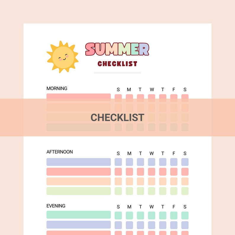 EDITABLE Summer Daily Checklist for Kids Morning, Afternoon & Evening ...