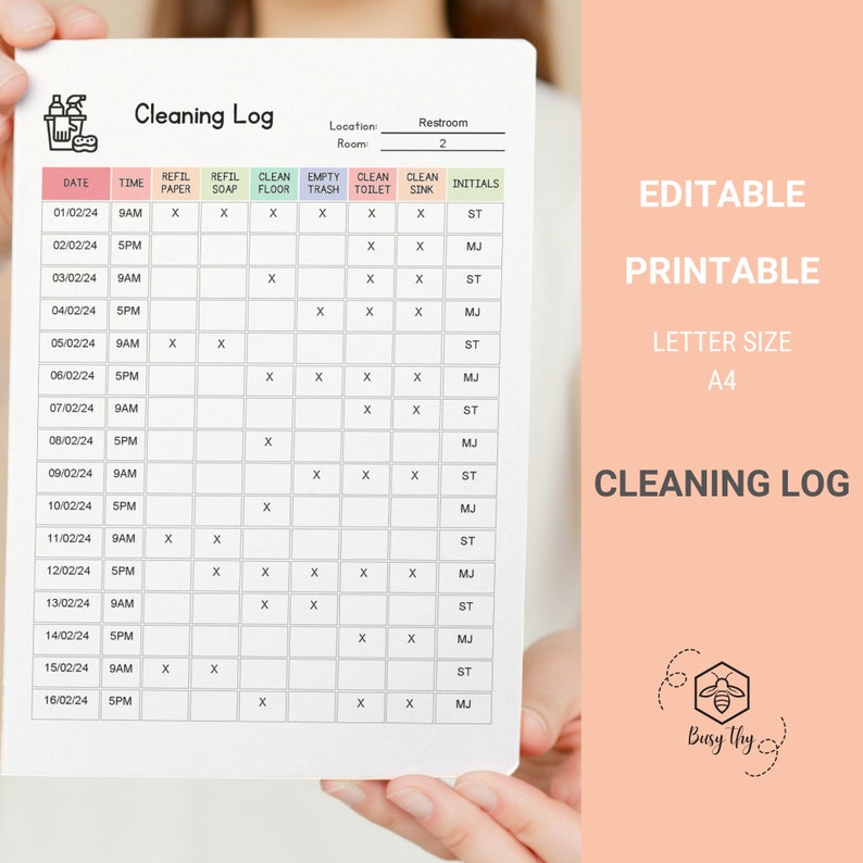 Editable Restroom Cleaning Log Printable (letter & A4) - Etsy Canada
