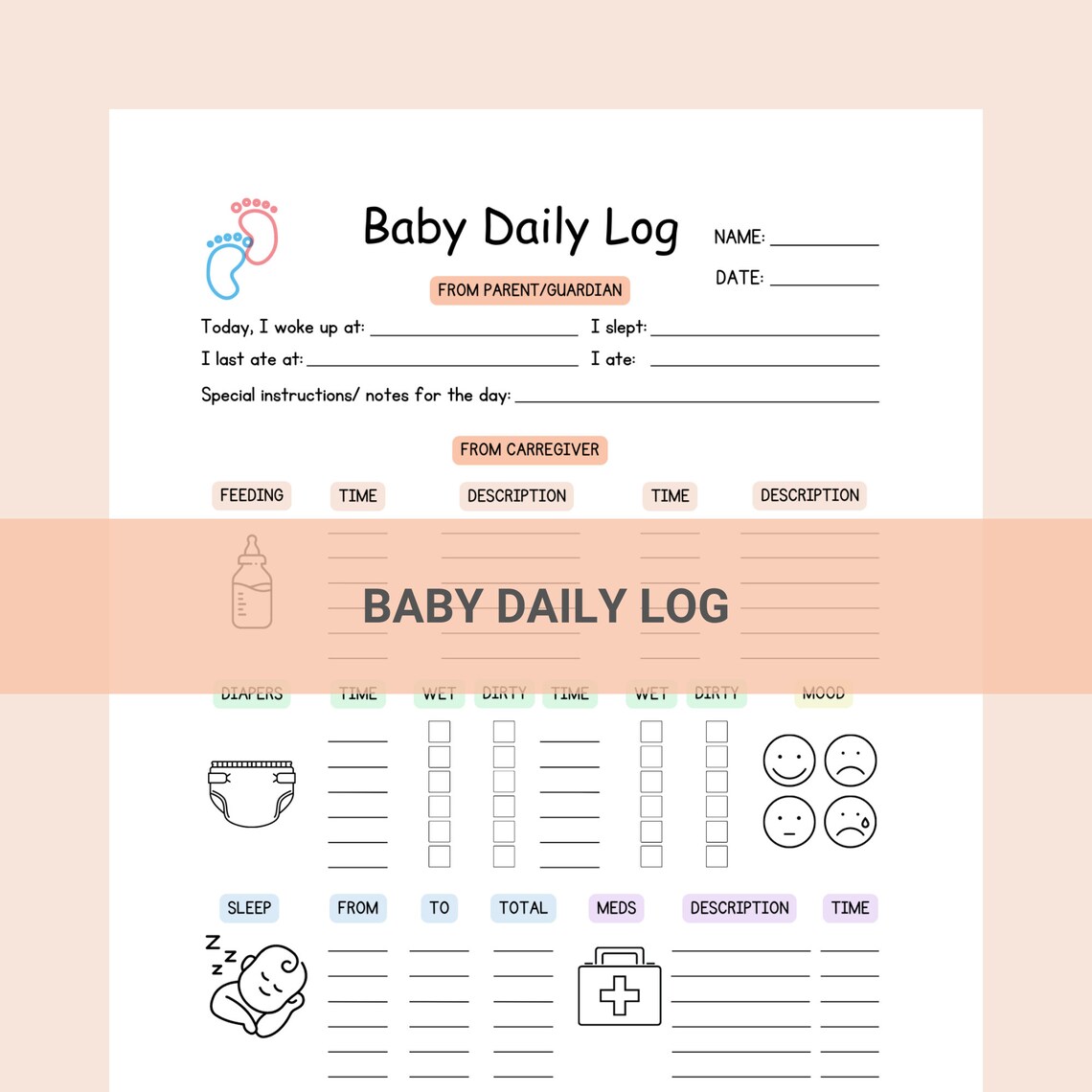 EDITABLE Baby Daily Log, Infant Daily Log, Toddler Daily Report, Baby ...