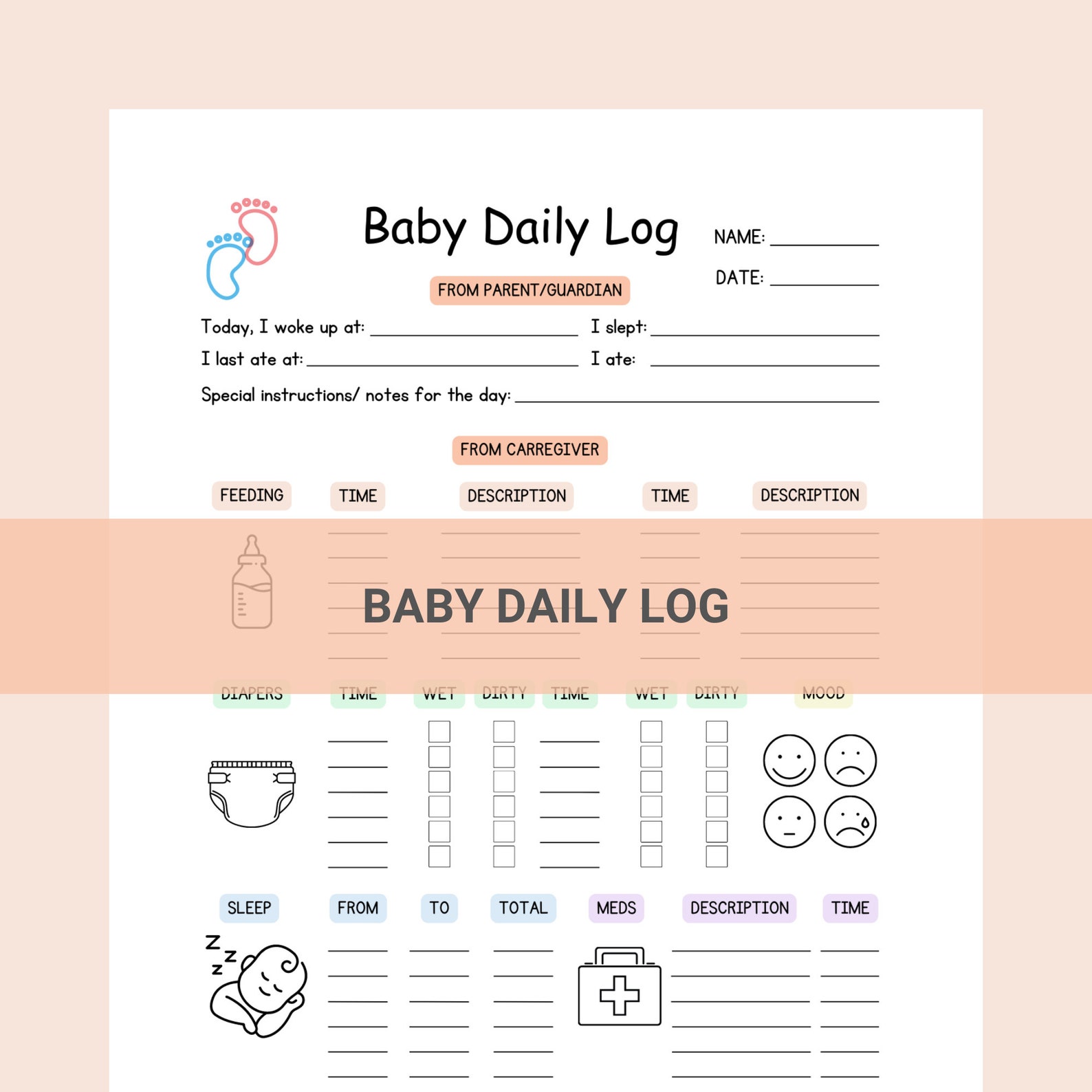 EDITABLE Baby Daily Log, Infant Daily Log, Toddler Daily Report, Baby ...