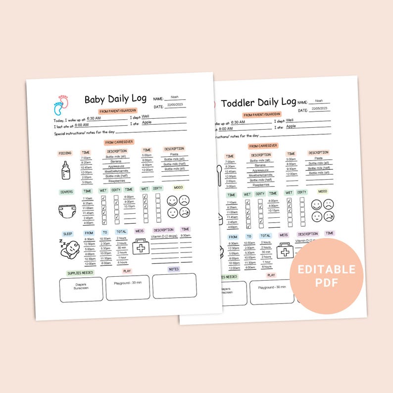 Editable Baby Daily Log: Printable Toddler Tracker (PDF) - Etsy