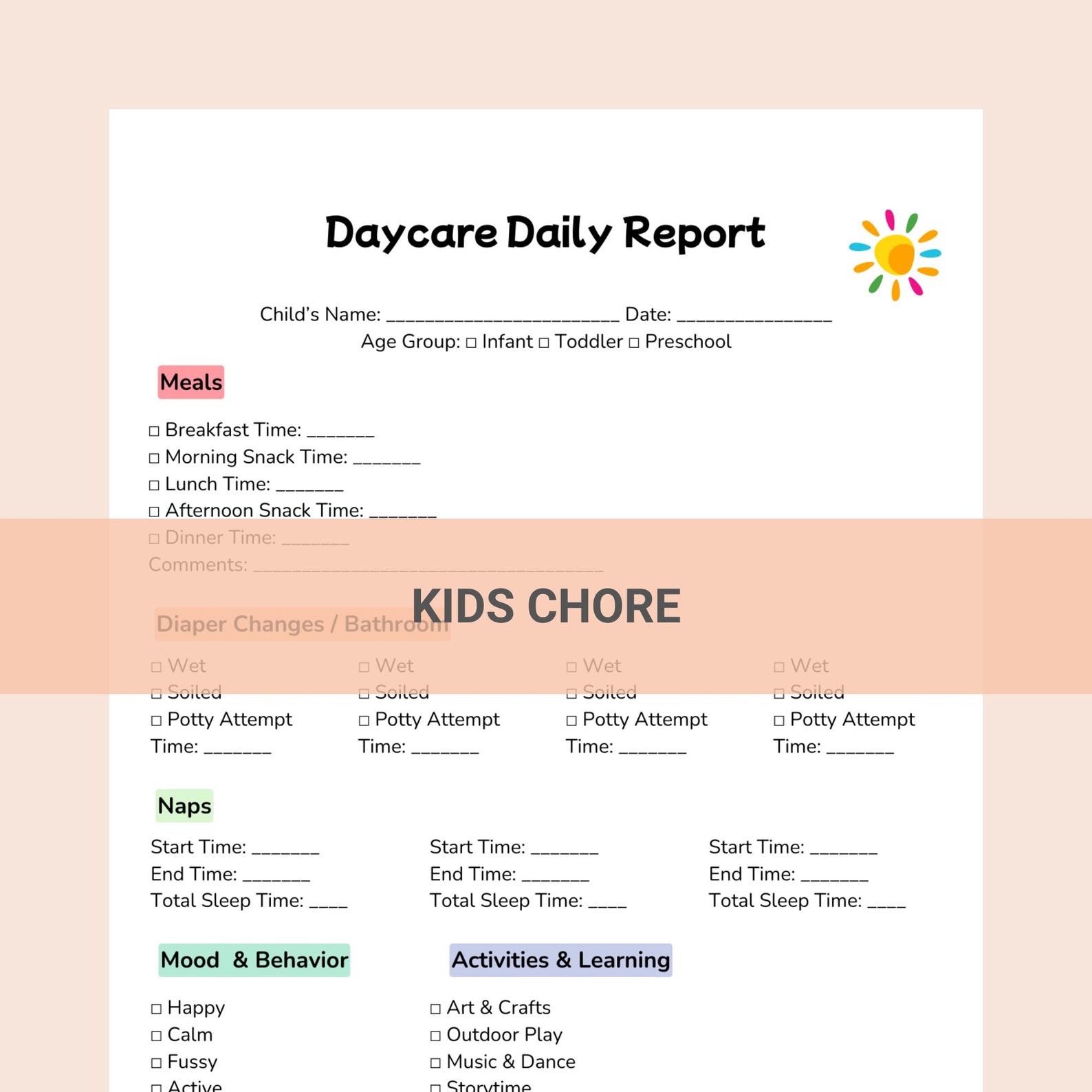 Printable Daycare Daily Report: Infant & Toddler Communication Log (PDF ...