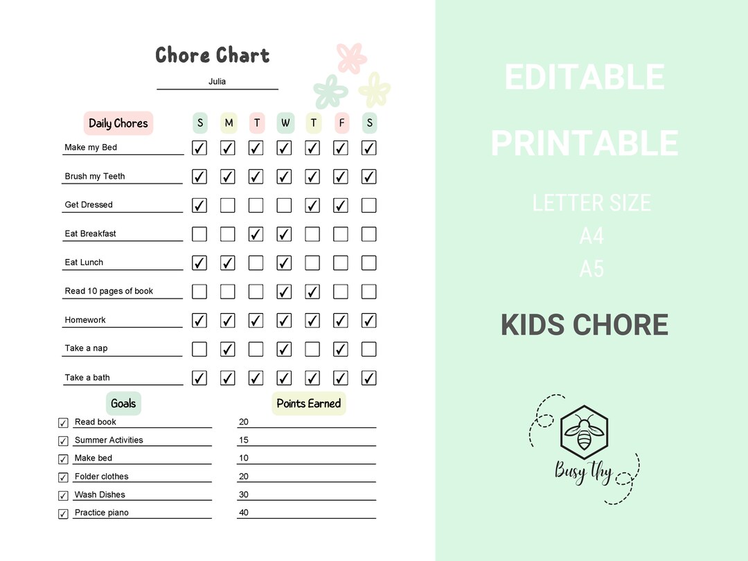 EDITABLE Kids Daily School Checklist Schedule Printable Chore - Etsy