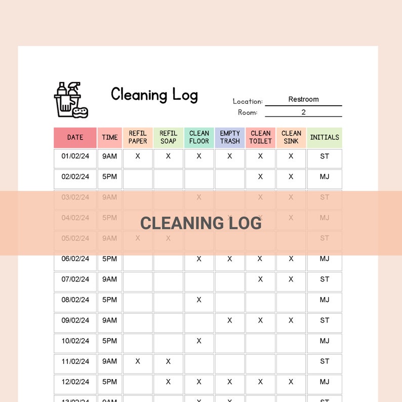 Editable Restroom Cleaning Log Printable (letter & A4) - Etsy